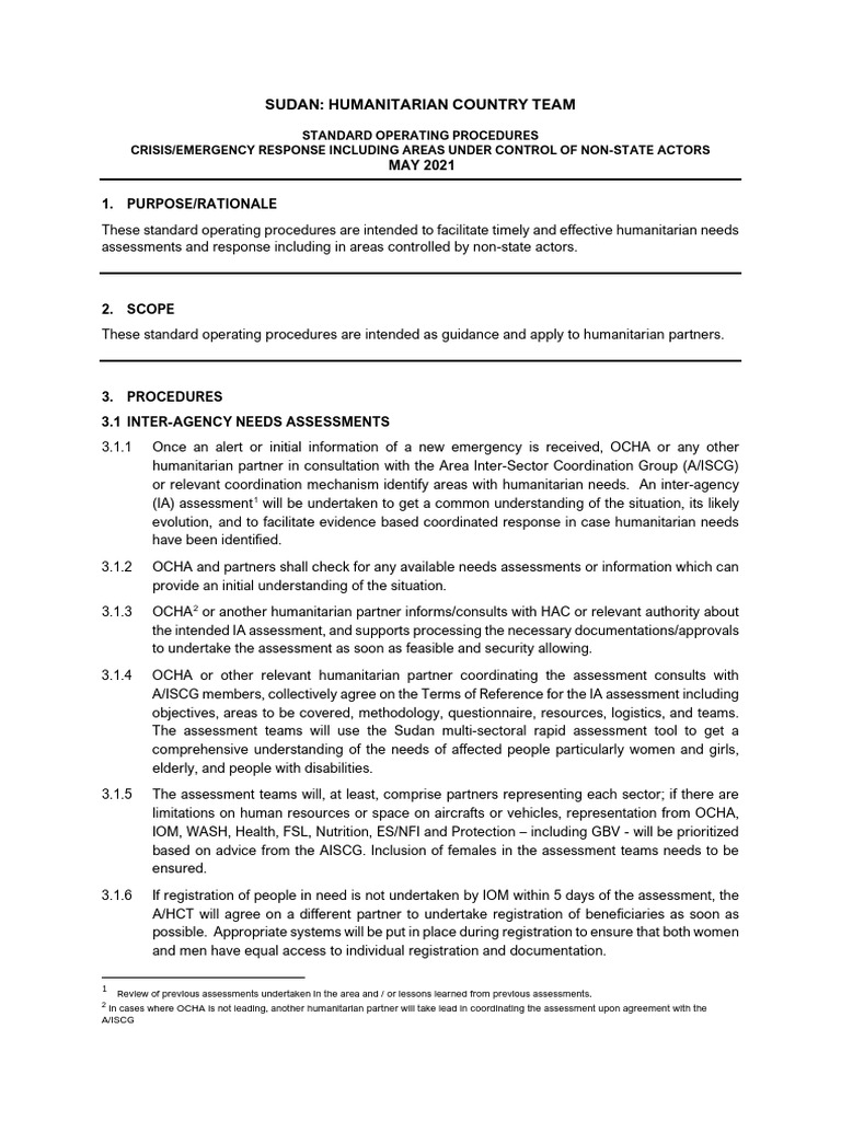 Revised Sudan Sop Crisis Response and Nsag Areas | PDF | Emergency ...