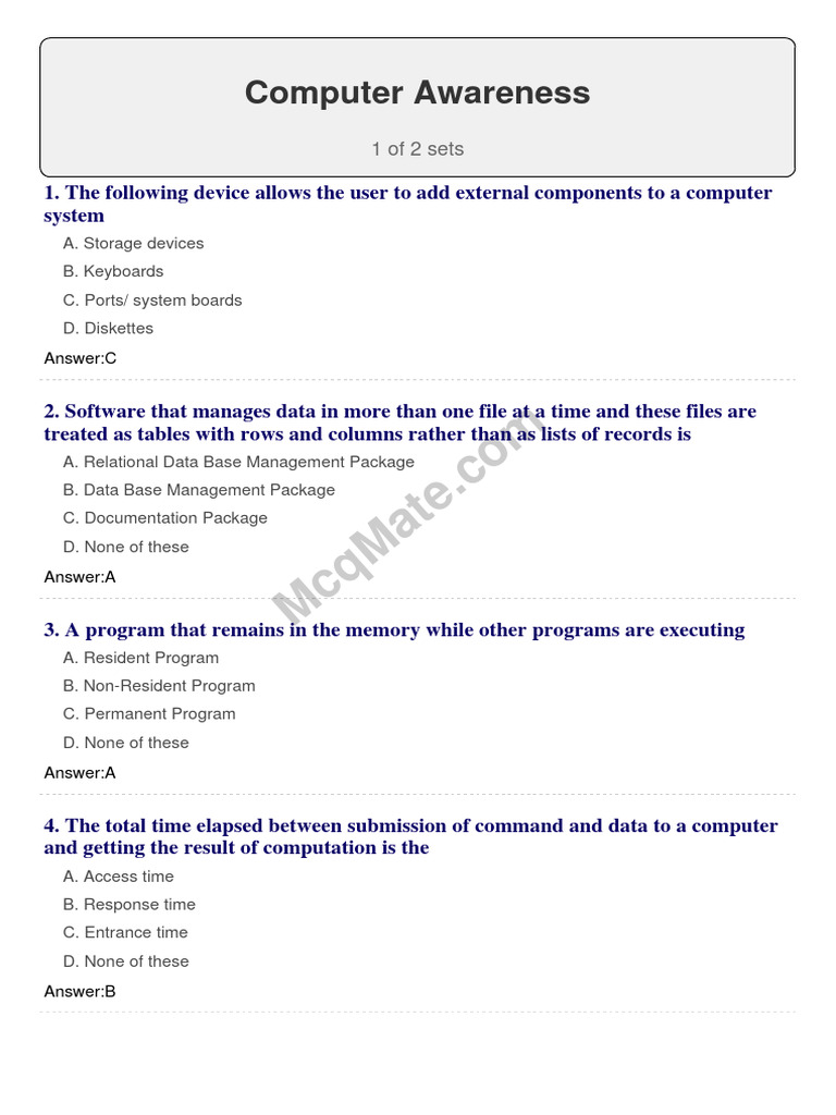 computer-awareness [set 1] | PDF | Computer Data Storage | Personal ...