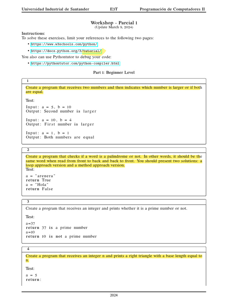 Taller 1 | PDF | Parameter (Computer Programming) | Boolean Data Type
