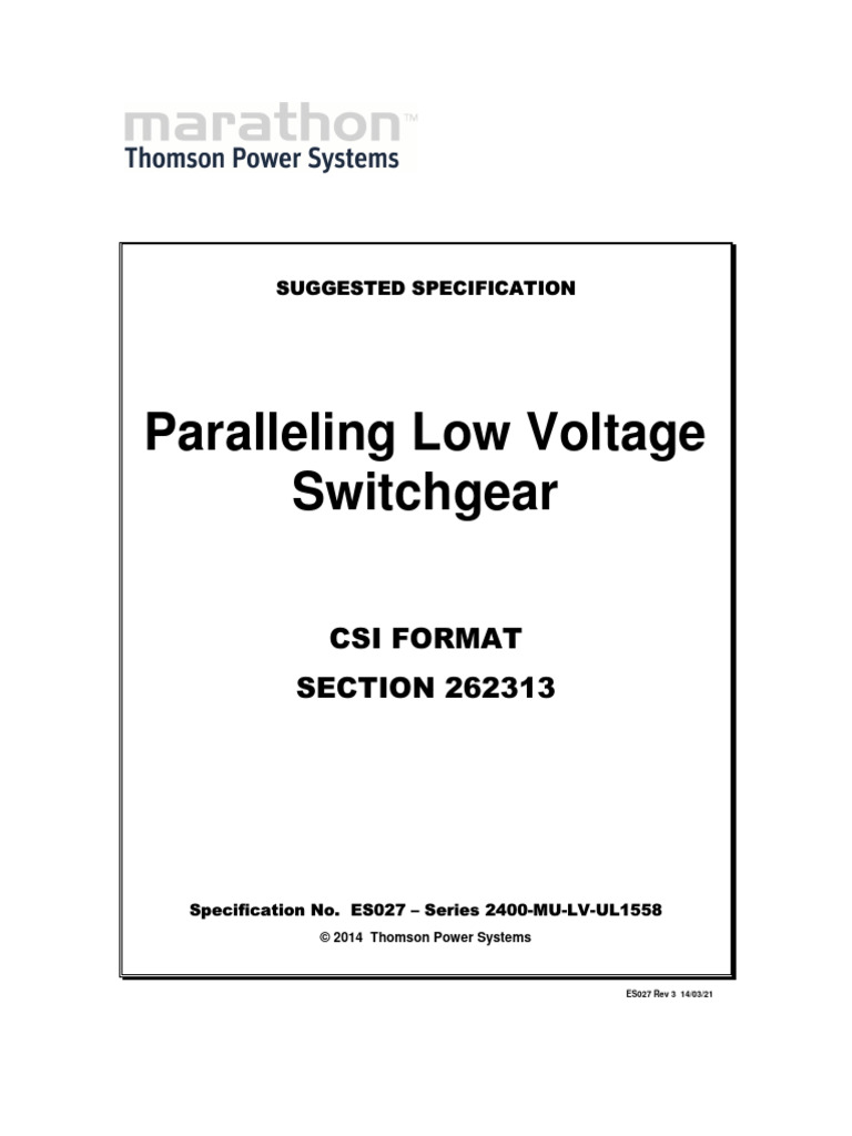 Thomson 2400 Series Switchgear Specification | PDF | Electromagnetic Compatibility ...