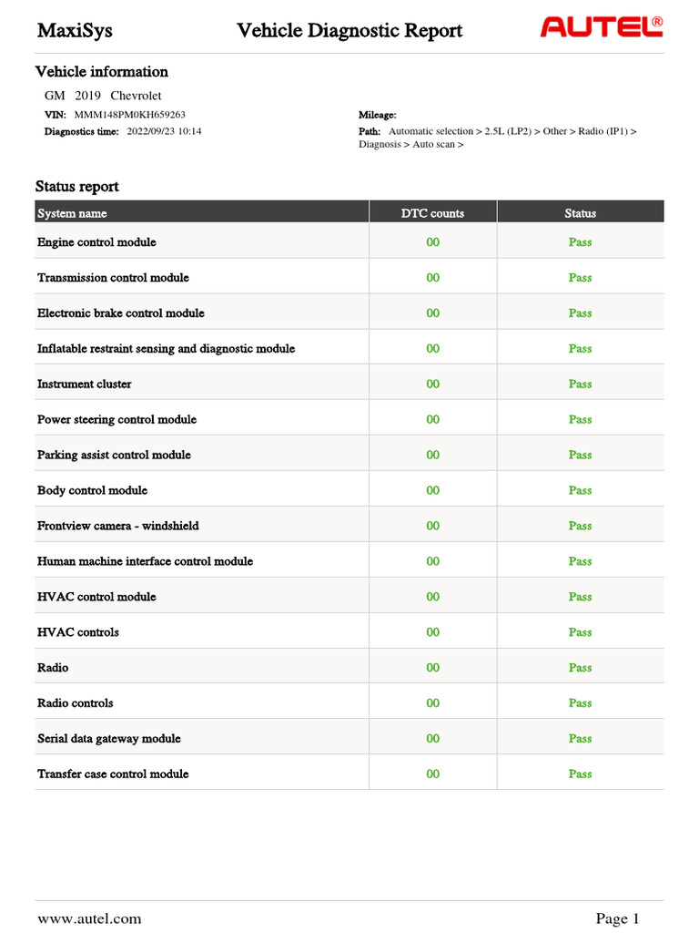 2019 Chevy Diagnostic Summary | PDF