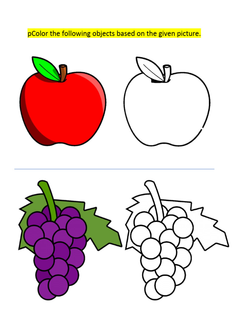 Color The Following Objects Based On The Given Picture | PDF