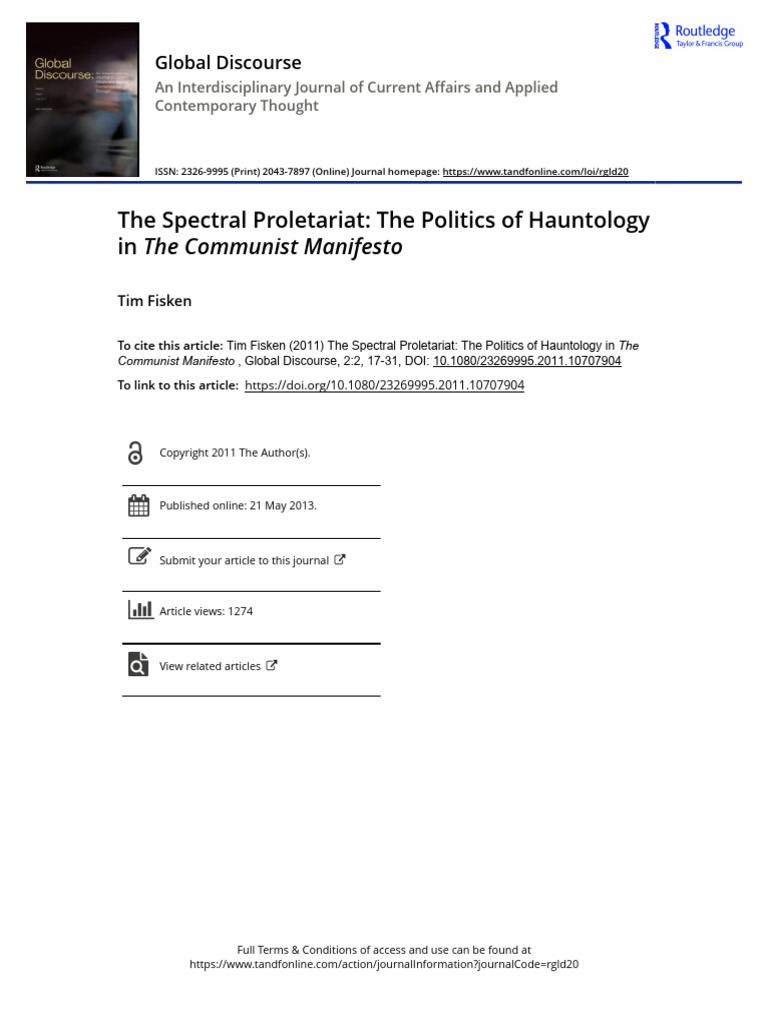 The Spectral Proletariat The Politics of Hauntology in The Communist ...