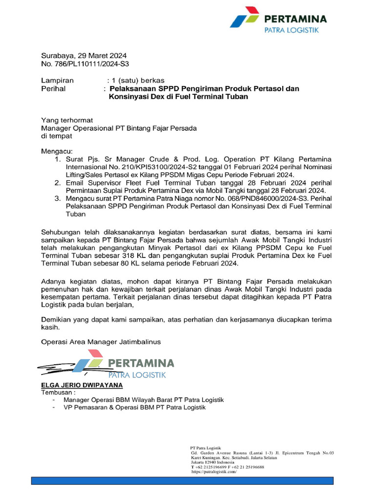 Pelaksanaan SPPD Pengiriman Produk Pertasol-2 | PDF