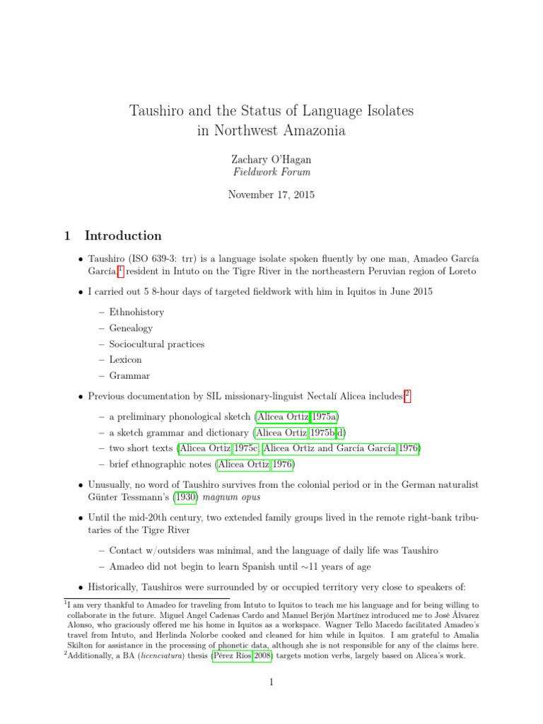 Last Speaker of Taushiro Language | PDF | Tone (Linguistics) | Vowel