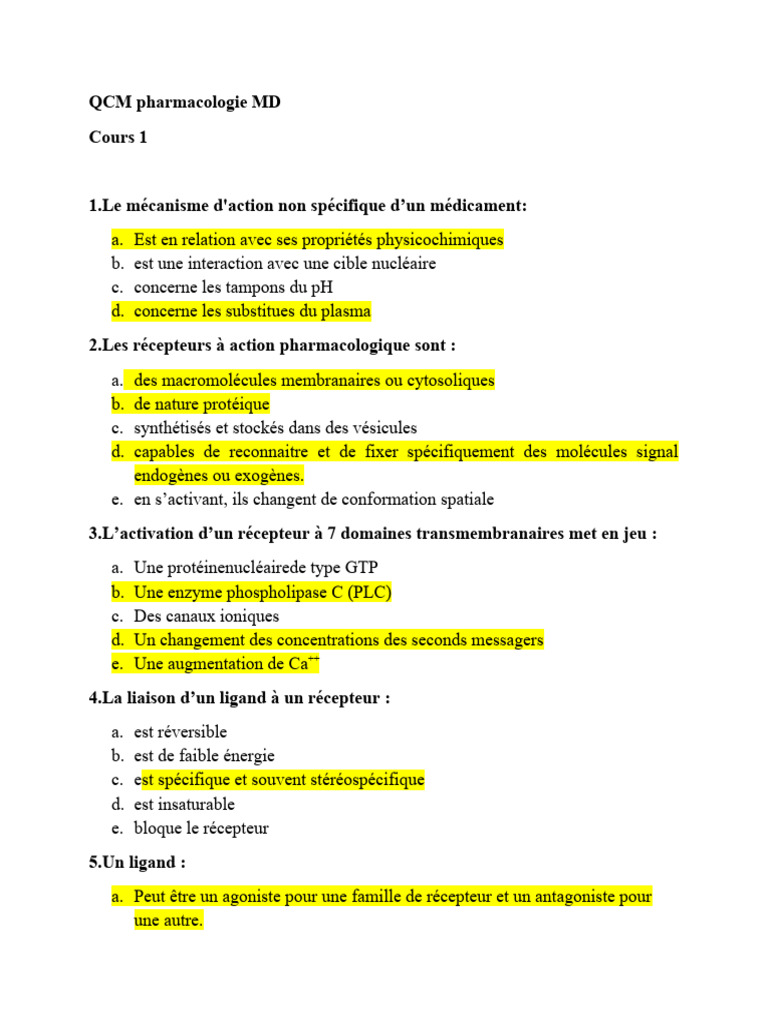 QCM MD2023 | PDF | Ligand (biologie) | Membrane cellulaire