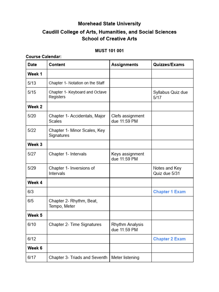 course calendar | PDF