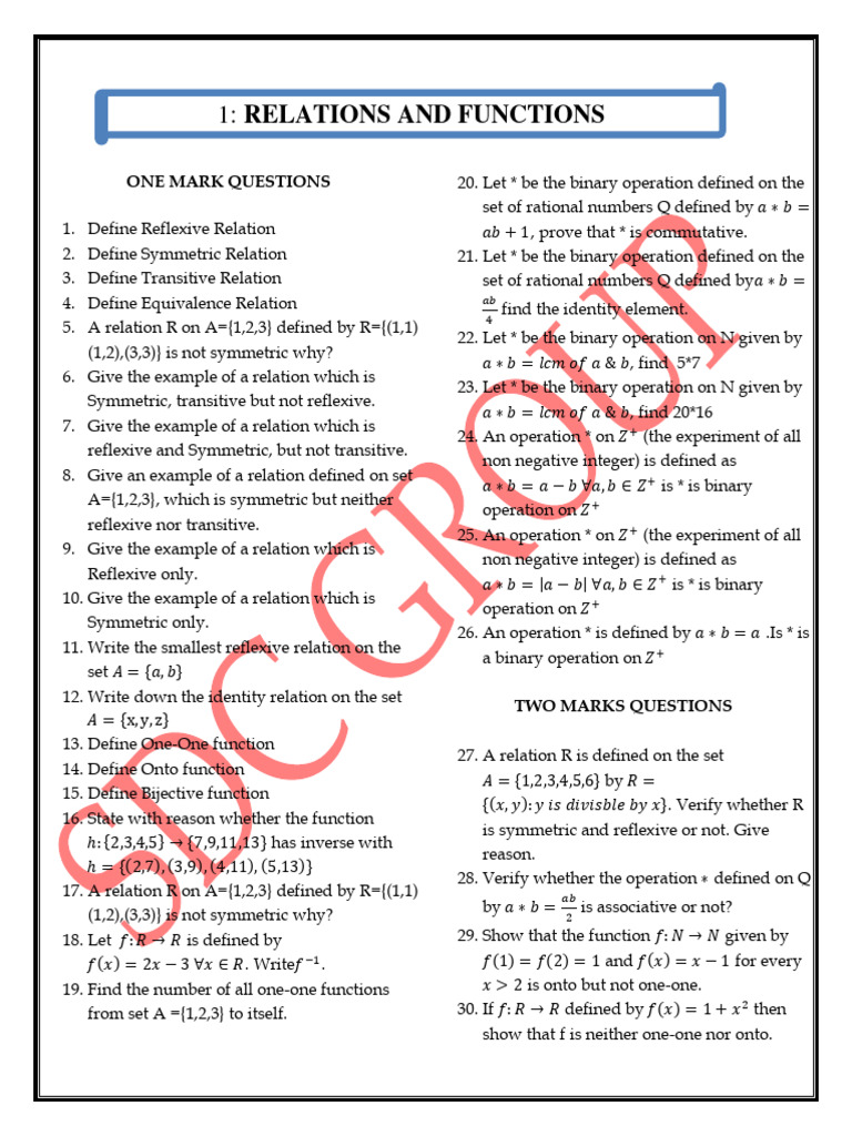 Relations & Functions Quiz | PDF | Function (Mathematics ...
