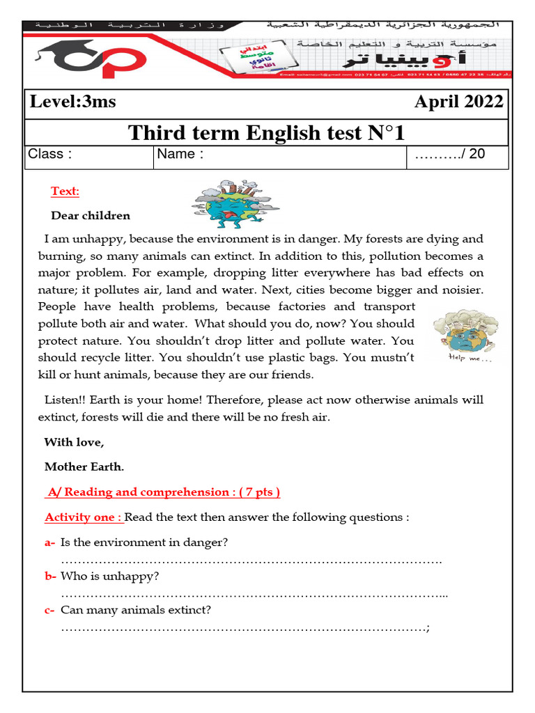 Eng-Dev-3am3-Dzprimaire (1) Corr 2022 | PDF | Natural Environment