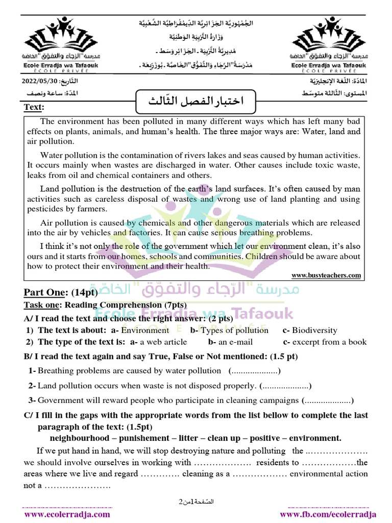 Eng-Cp-3am3-Dzprimaire (1) Corr 2022 | PDF | Pollution | Water Pollution