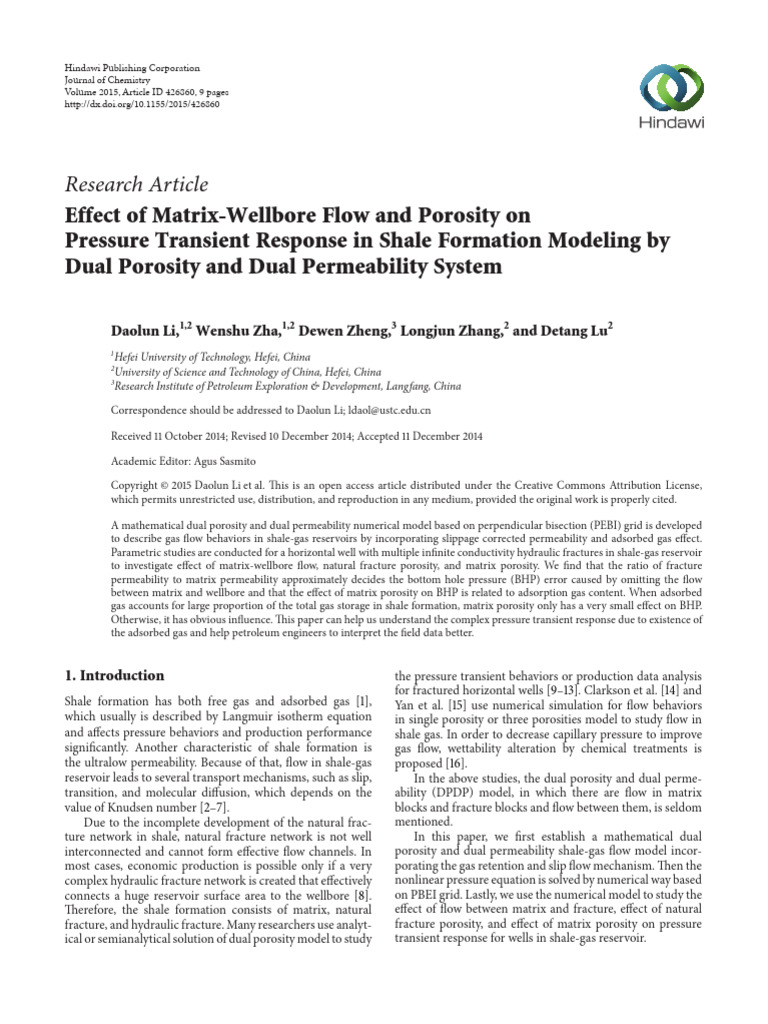 Effect of Matrix-Wellbore Flow and Porosity On Pressure Transient ...