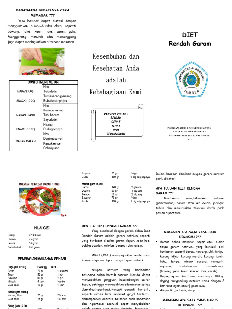 Leaflet Diet Rendah Garam | PDF