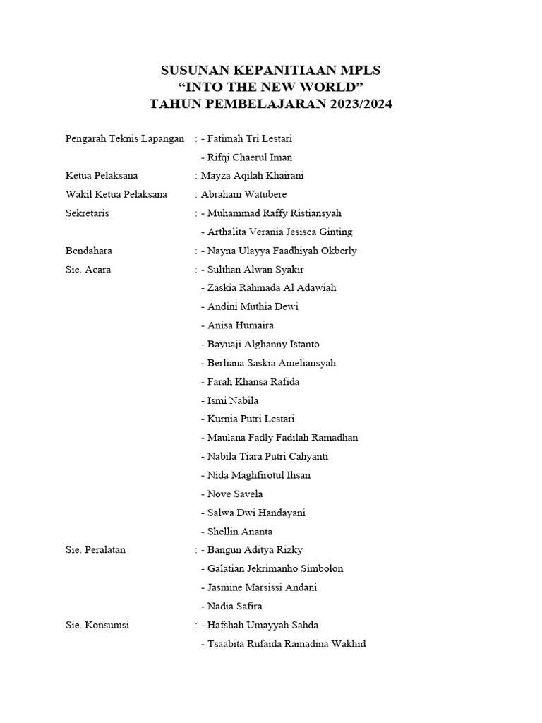 Susunan Kepanitiaan MPLS | PDF