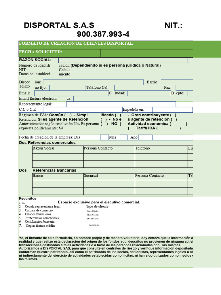 Formato Creacion Cliente Disportal | PDF | Bancos | Dinero