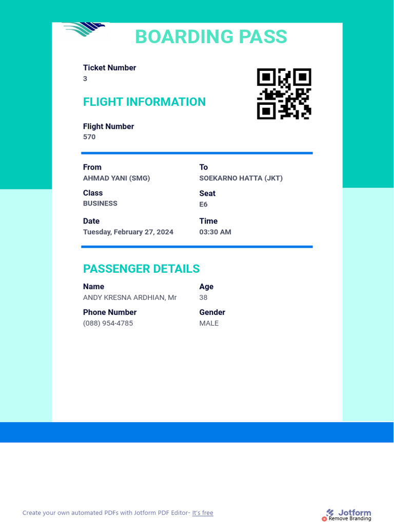 Boarding Pass Template - Jotform PDF Editor | PDF