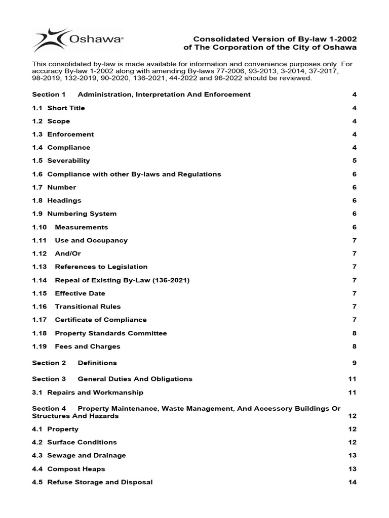 Oshawa Property Standards By-law 1-2002 | PDF | Storm Drain | Wall