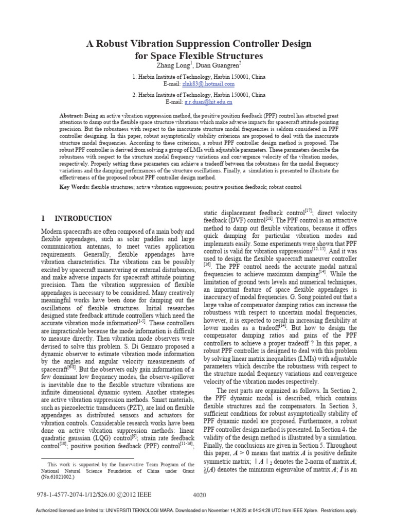 A Robust Vibration Suppression Controller Design For Space Flexible Structures | PDF | Control ...