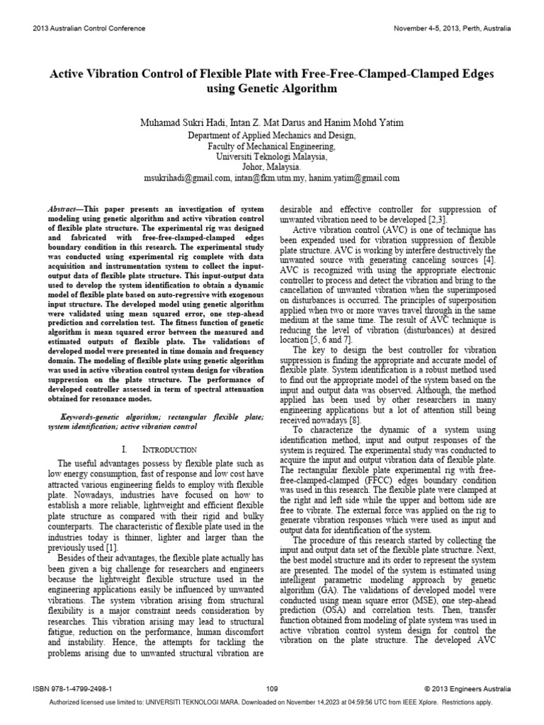 Active Vibration Control of Flexible Plate With Free-Free-Clamped-Clamped Edges Using Genetic ...