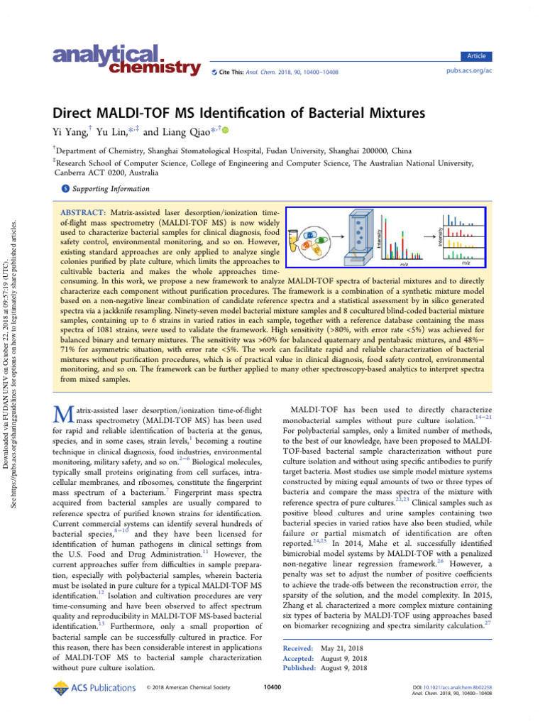 Direct MALDI-ToF MS Identification of Bacterial Mixtures | PDF ...