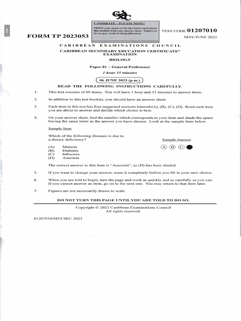 BIO-CSEC-P1-2023 | PDF