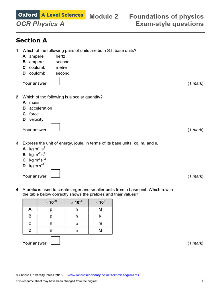 Physics A Exam Questions: Module 2 | PDF | Euclidean Vector | Velocity