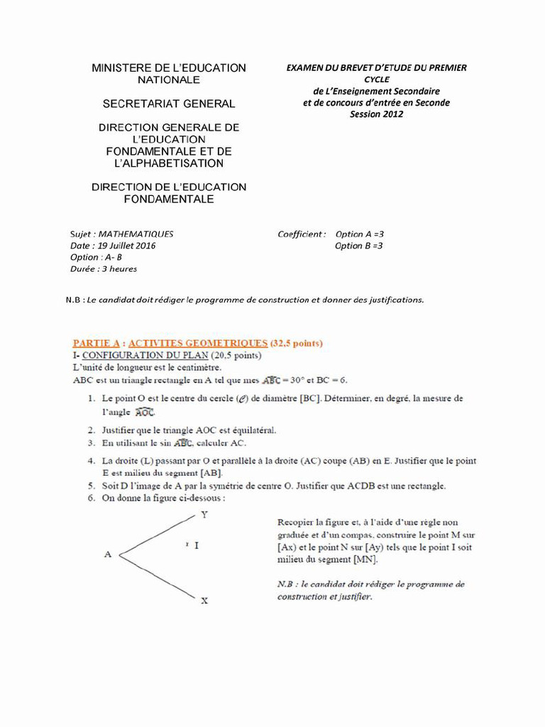 Sujet Bepc 2012 Mathematiques Madagascar Pdf