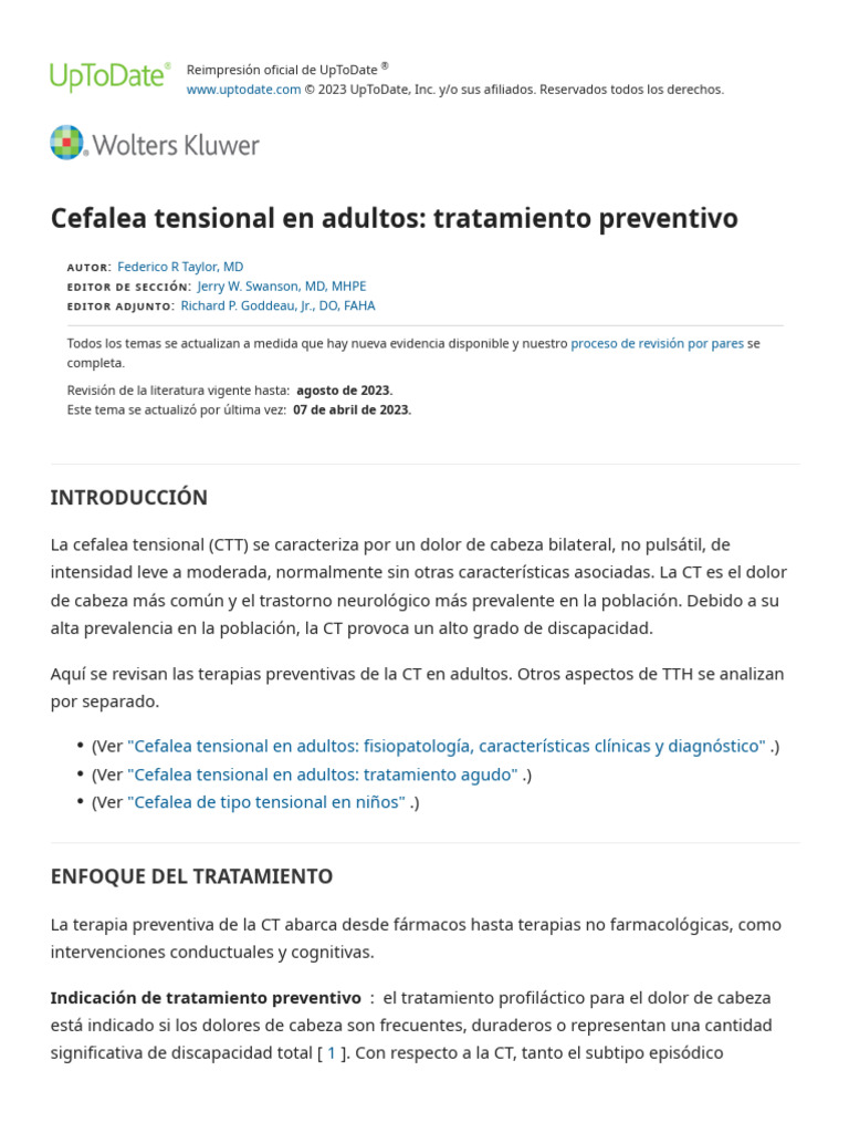 Cefalea Tipo Tensional Pdf Antidepresivo Dolor De Cabeza