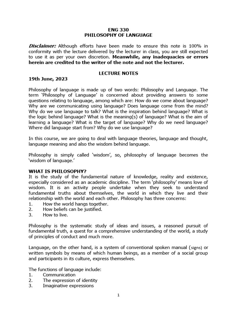 Eng 330 (Philosophy of Language) 3 | PDF | Semantics | Language Acquisition