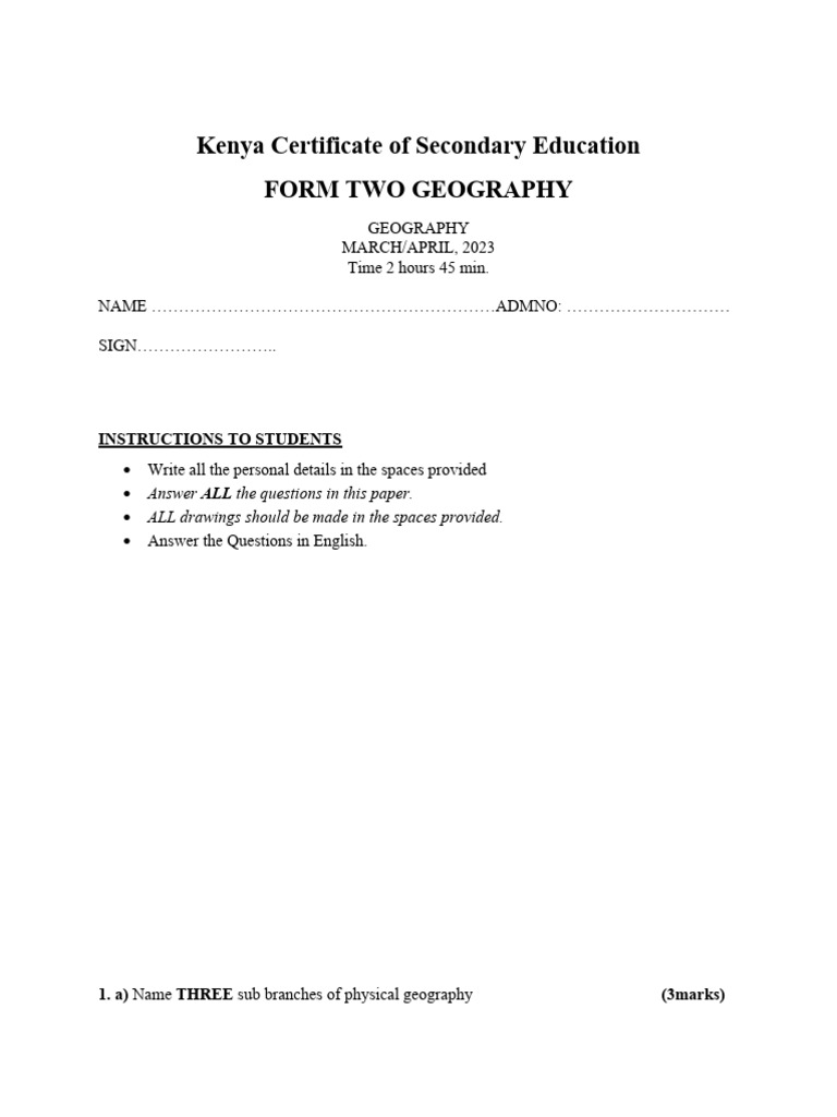 Form 2 - Geography - Question Paper | Download Free PDF | Solar Eclipse ...