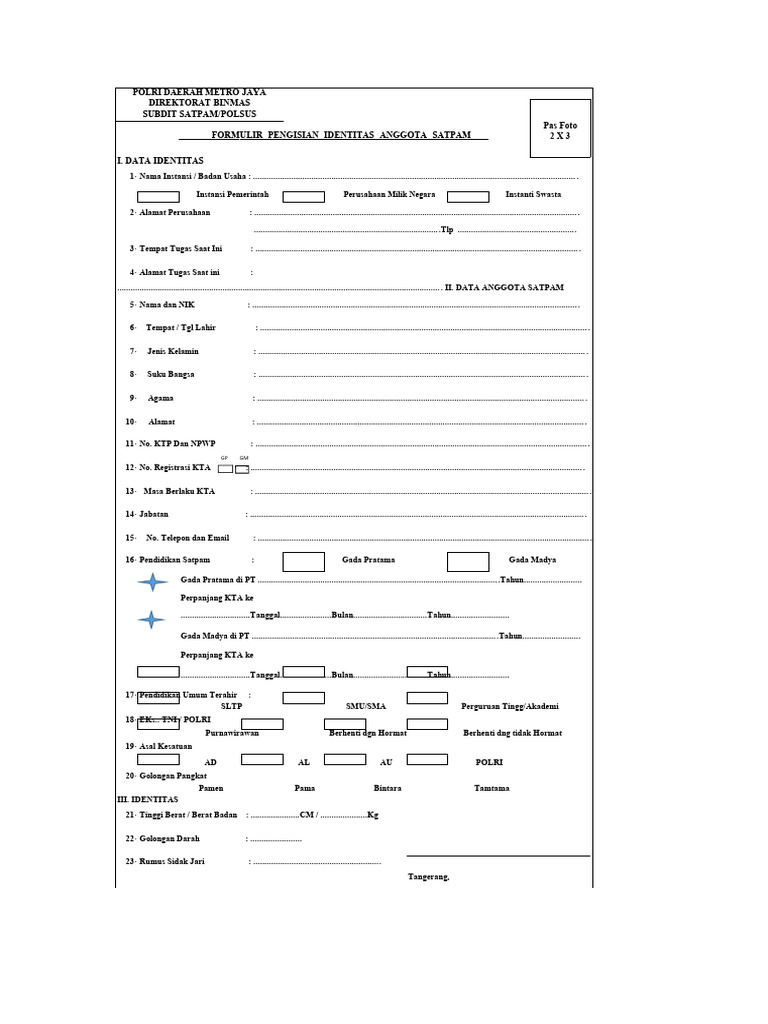 4326d Formulir Kta Satpam | PDF