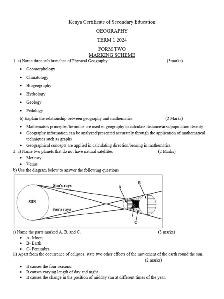 Form 2 - Geography - Marking Scheme | PDF | Plate Tectonics | Rock (Geology)
