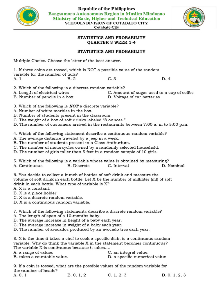 Stat&PropbTQQ3W1 4 | PDF | Variance | Probability Distribution