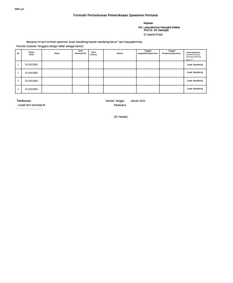 Formulir Permohonan Spesimen Pertusis | PDF
