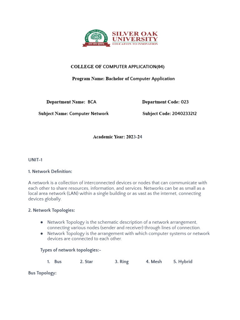 College of Computer Application (04) Program Name: Bachelor of Computer Application | PDF ...