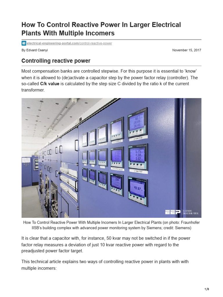 How To Control Reactive Power in Larger Electrical Plants With Multiple Incomers | PDF | Ac ...