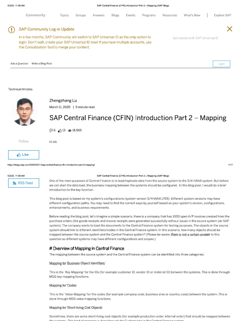 SAP Central Finance (CFIN) Introduction Part 2 - Mapping | PDF