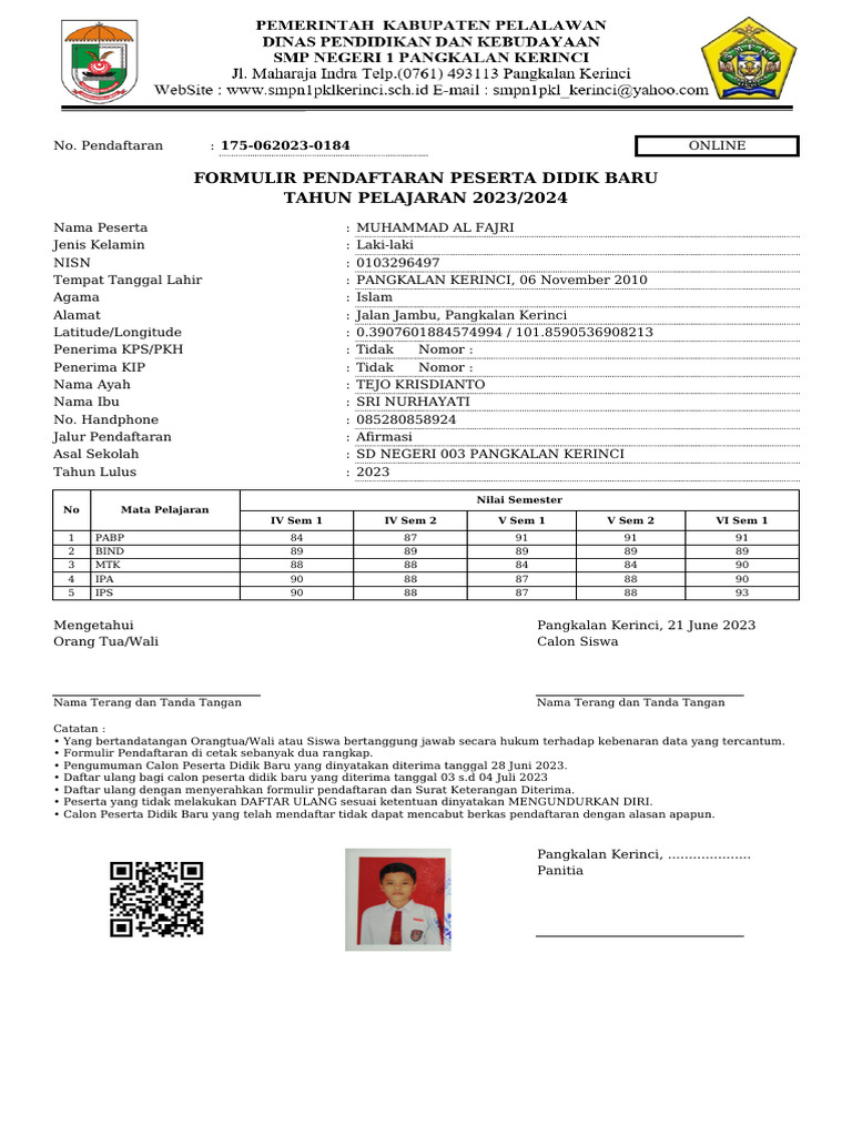Formulir MUHAMMAD AL FAJRI | PDF