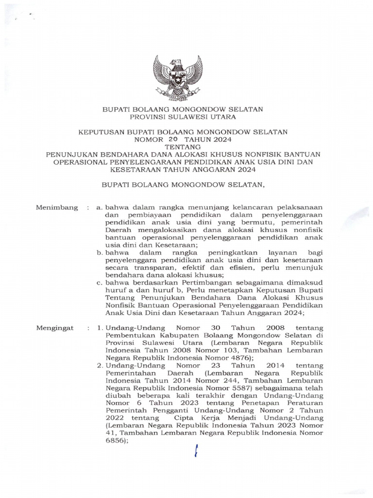 SK Bupati Nomor 20 Tahun 2024 | PDF