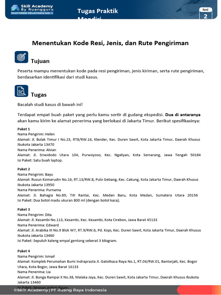 TPM 1 Menentukan Kode Resi, Jenis, dan Rute - Jumiyasih | PDF