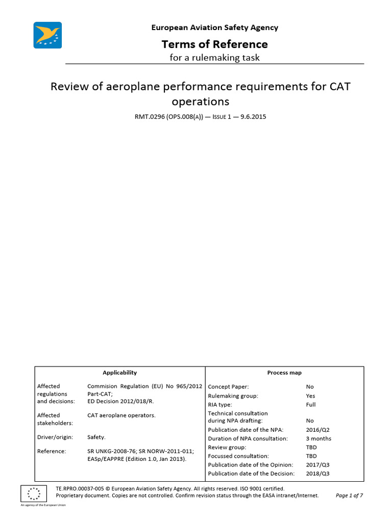 ToR RMT.0296 (OPS.008 (A) ) - Issue 1 | PDF | Runway | Aviation
