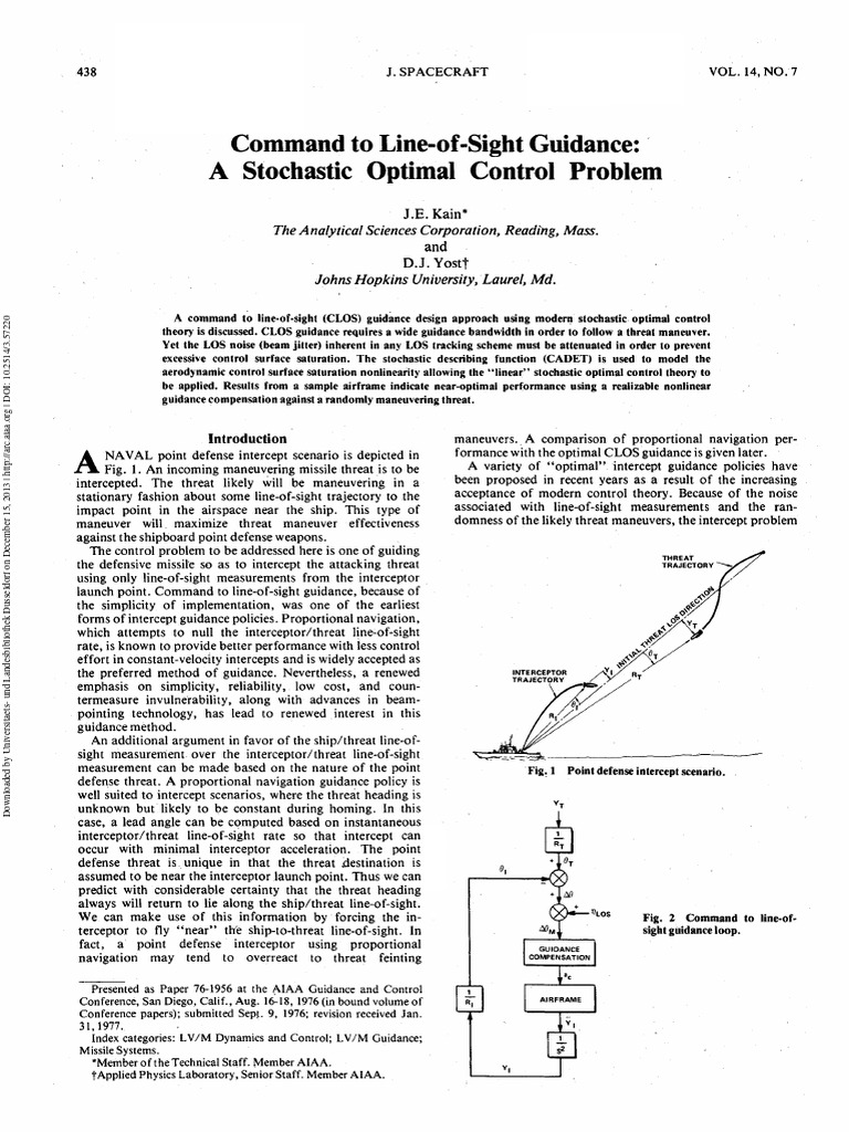 Command To Line Of Sight Guidance A Stochastic Optimal Control Problem