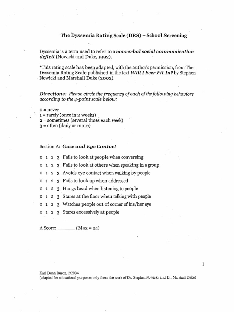 Dyssemia Rating Scale | PDF | Nonverbal Communication | Gesture