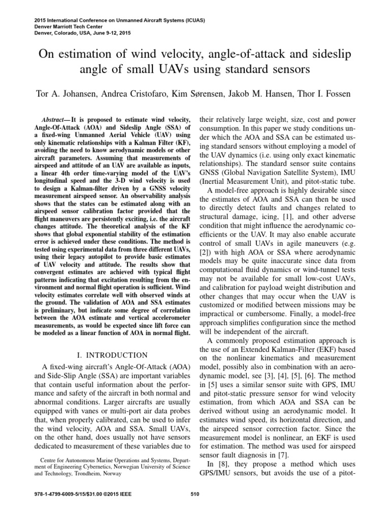 On Estimation Of Wind Velocity Angle Of Attack And Sideslip Angle Of Small Uavs Using Standard