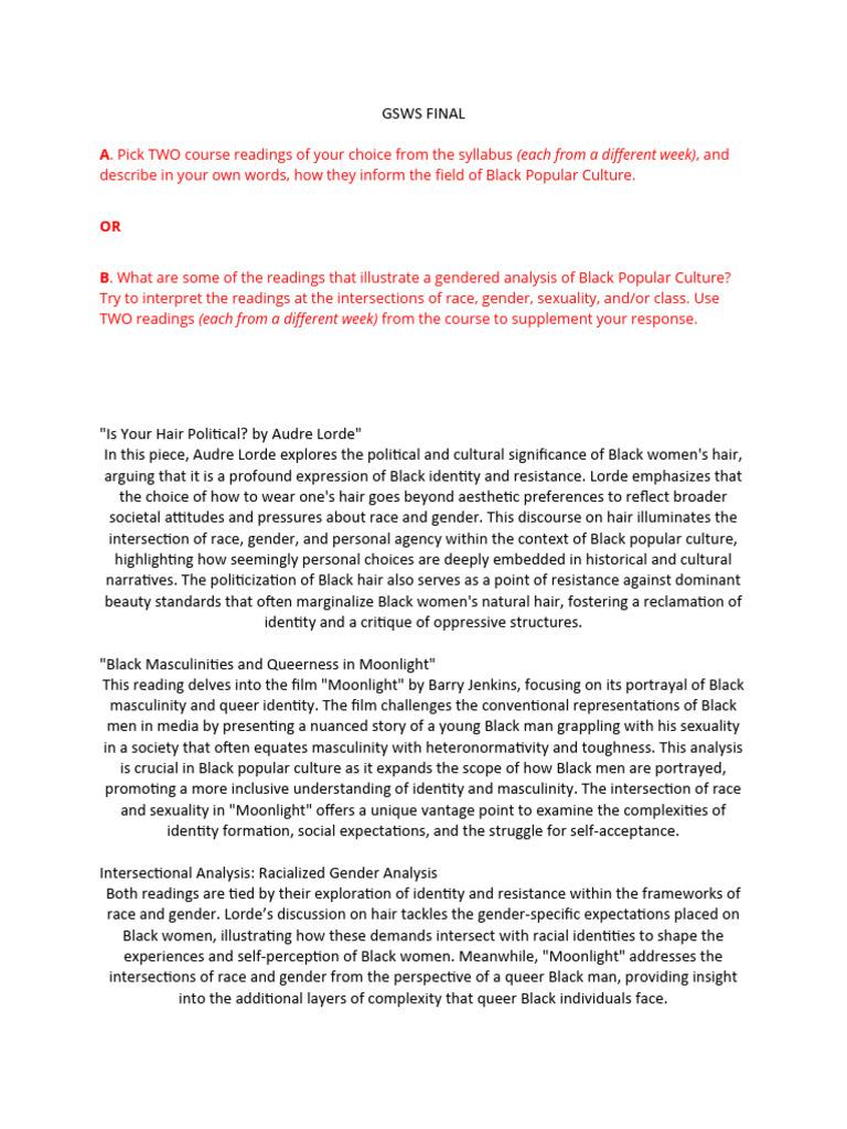 GSWS Final | PDF | Intersectionality | Moonlight (2016 Film)