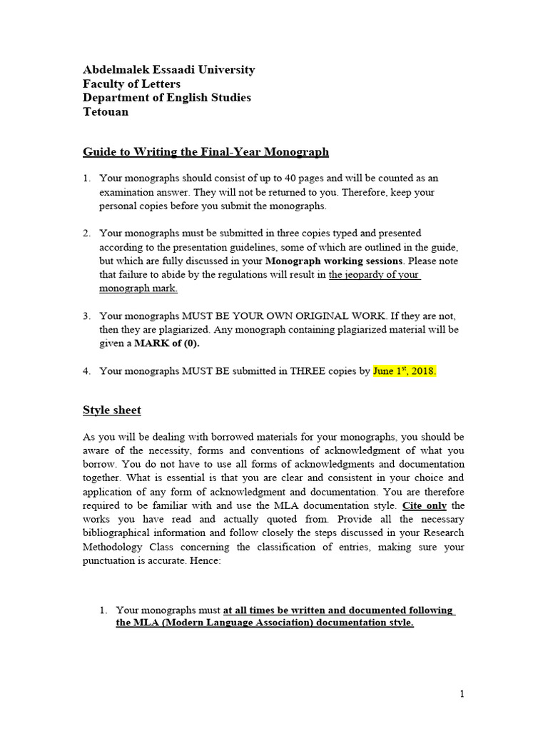 Final-Year Monograph Writing Guide | PDF | Note (Typography) | Citation