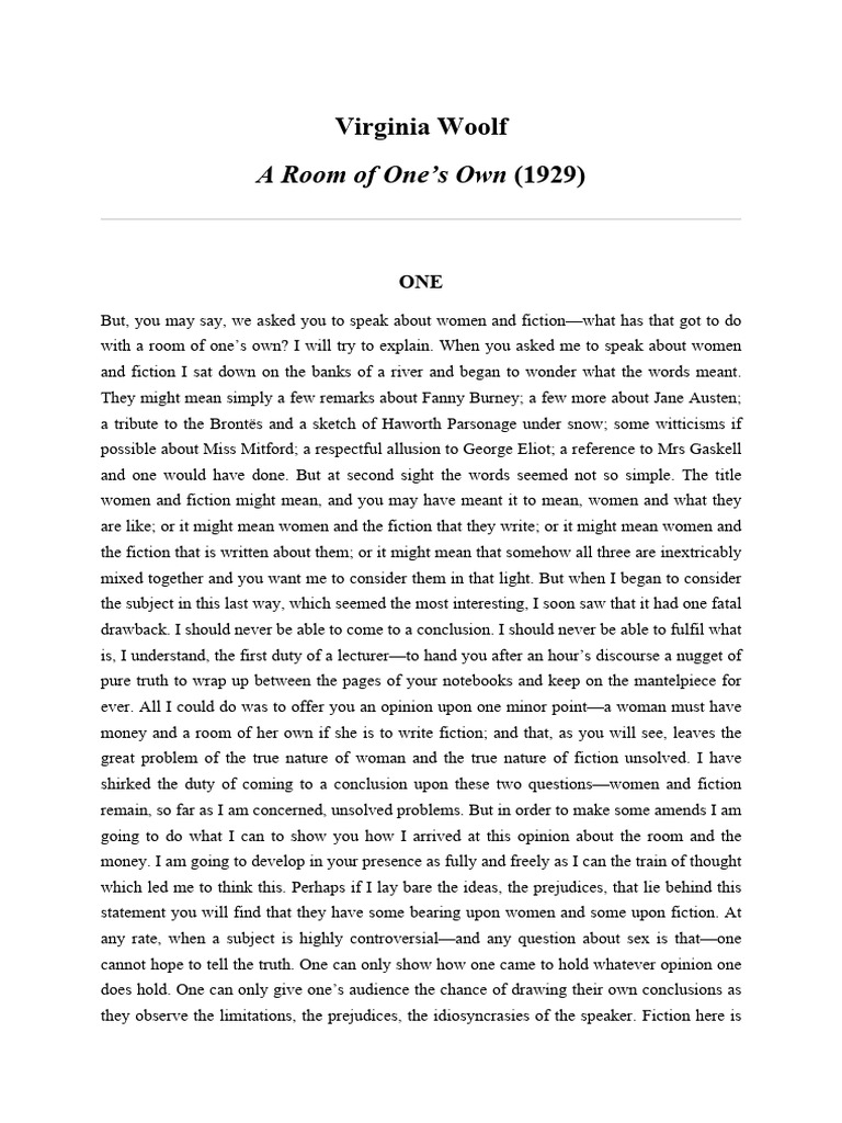 A Room of Ones Own Virginia Woolf 1929 | PDF | A Room Of One's Own