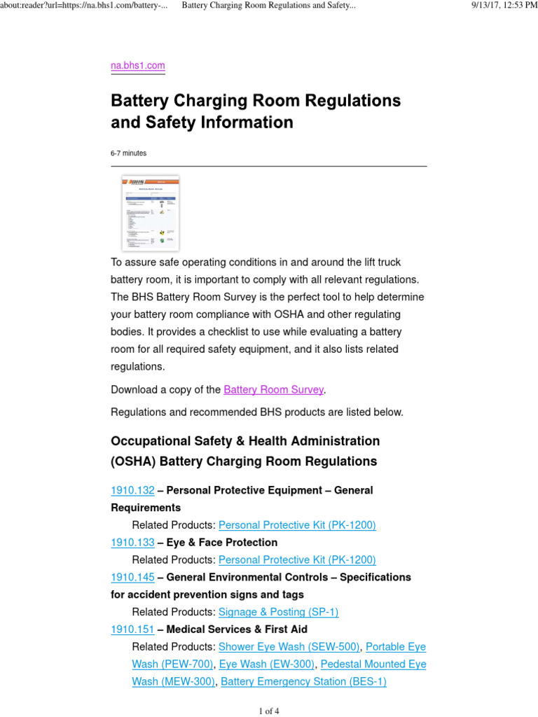 Battery Charging Room Regulations and Safety Information | PDF ...