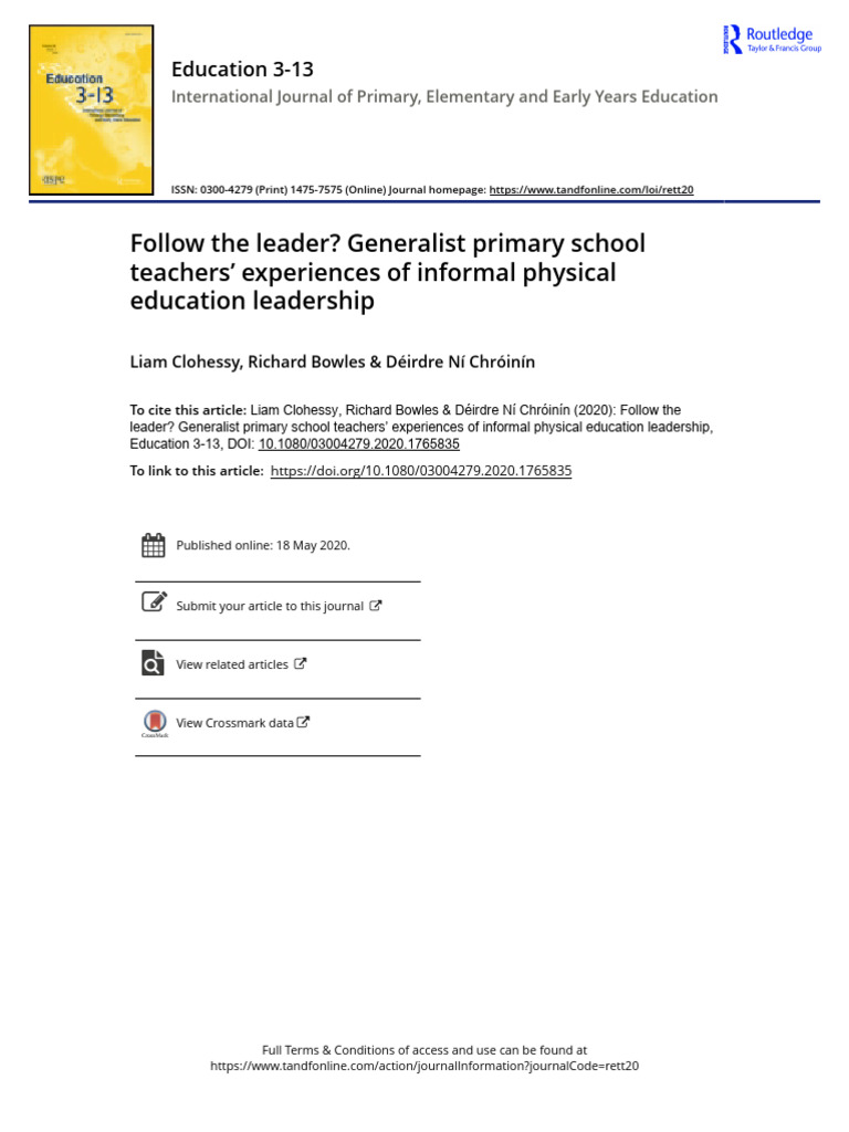 Follow the leader Generalist primary school teachers experiences of ... Follow the leader Generalist primary school teachers experiences of ...