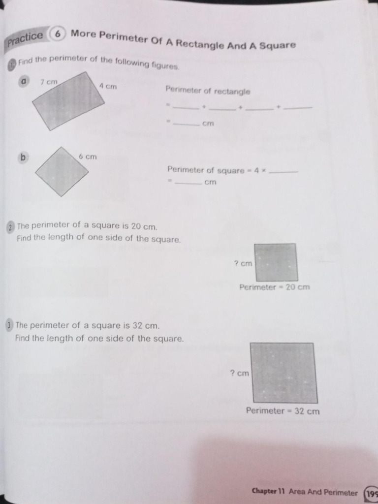 Practice 6 More Perimeter of A Rectangle and A Square | PDF