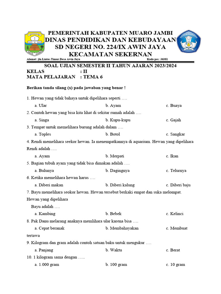 Soal Tema 6 Kelas 2 | PDF